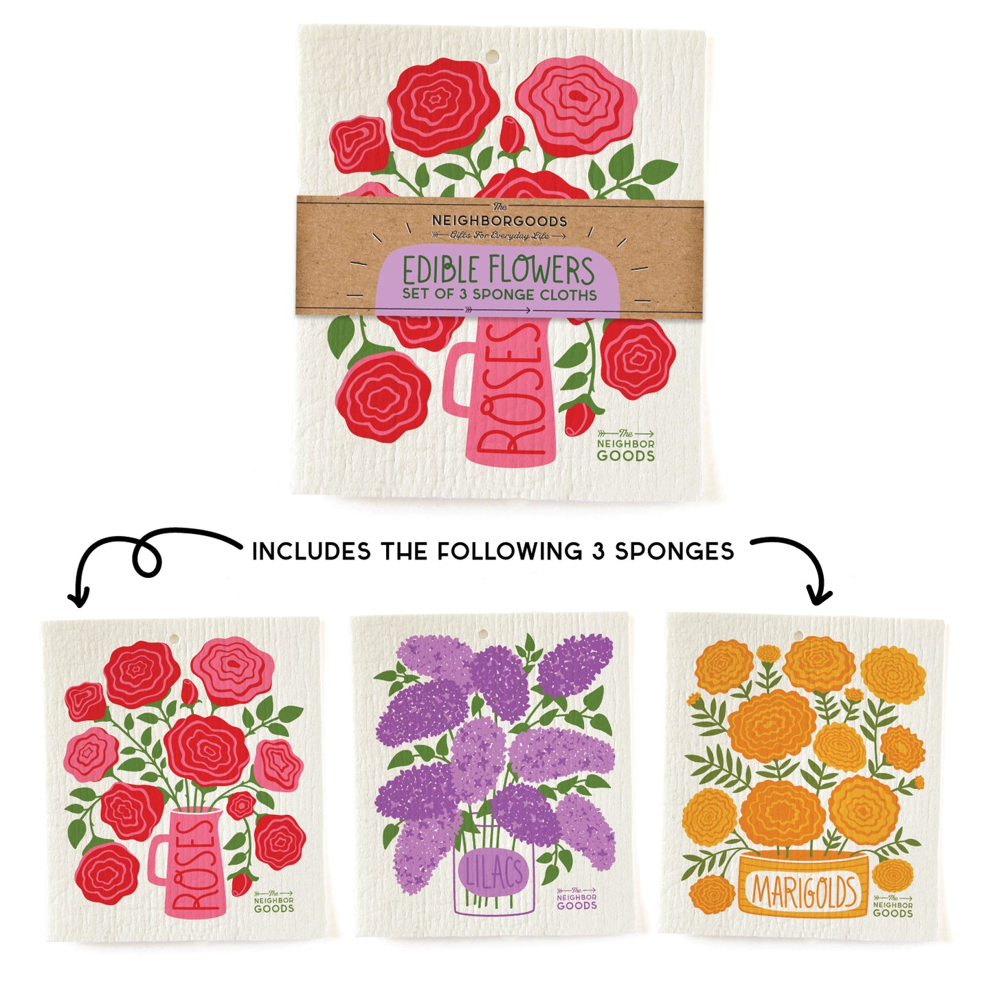 Edible Flowers - Sponge Cloth SET OF 3 - The Neighborgoods